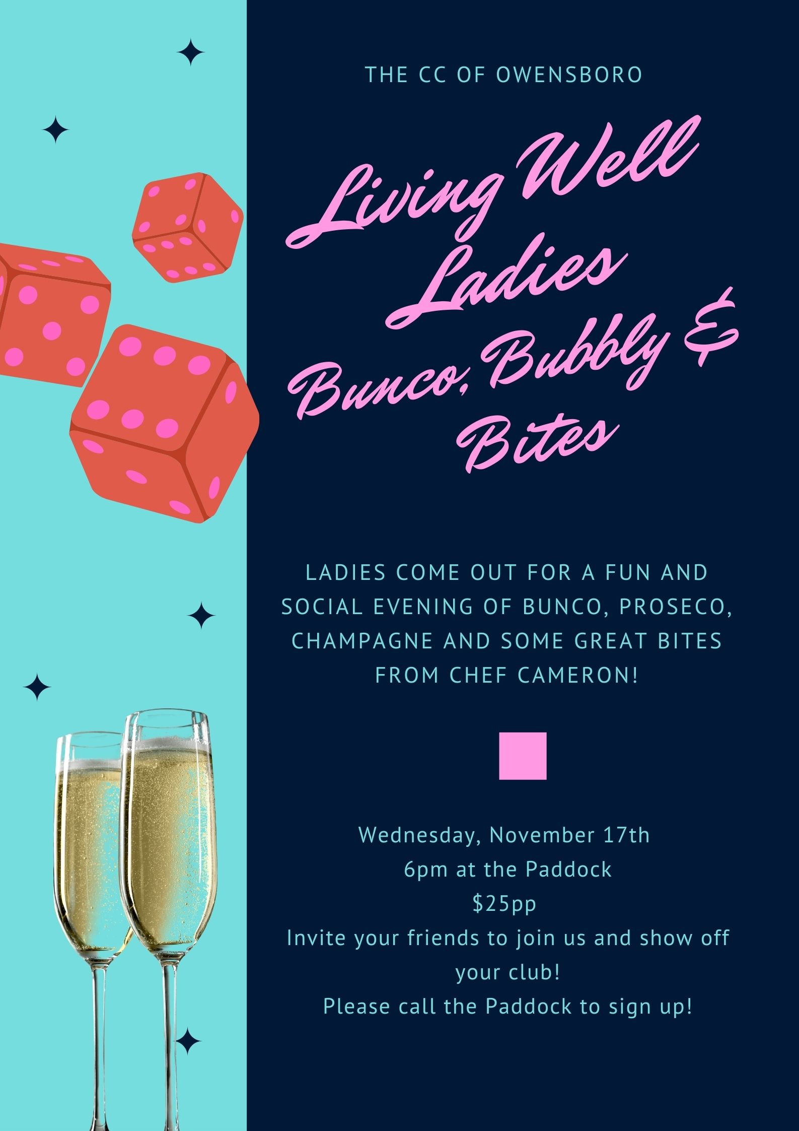 Blue and Pink Cocktail Ladies Night Poster – Owensboro Country Club
