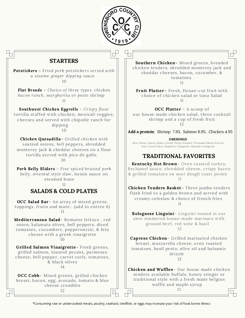 Elegant Two Column Bordered Dinner Menu – Owensboro Country Club